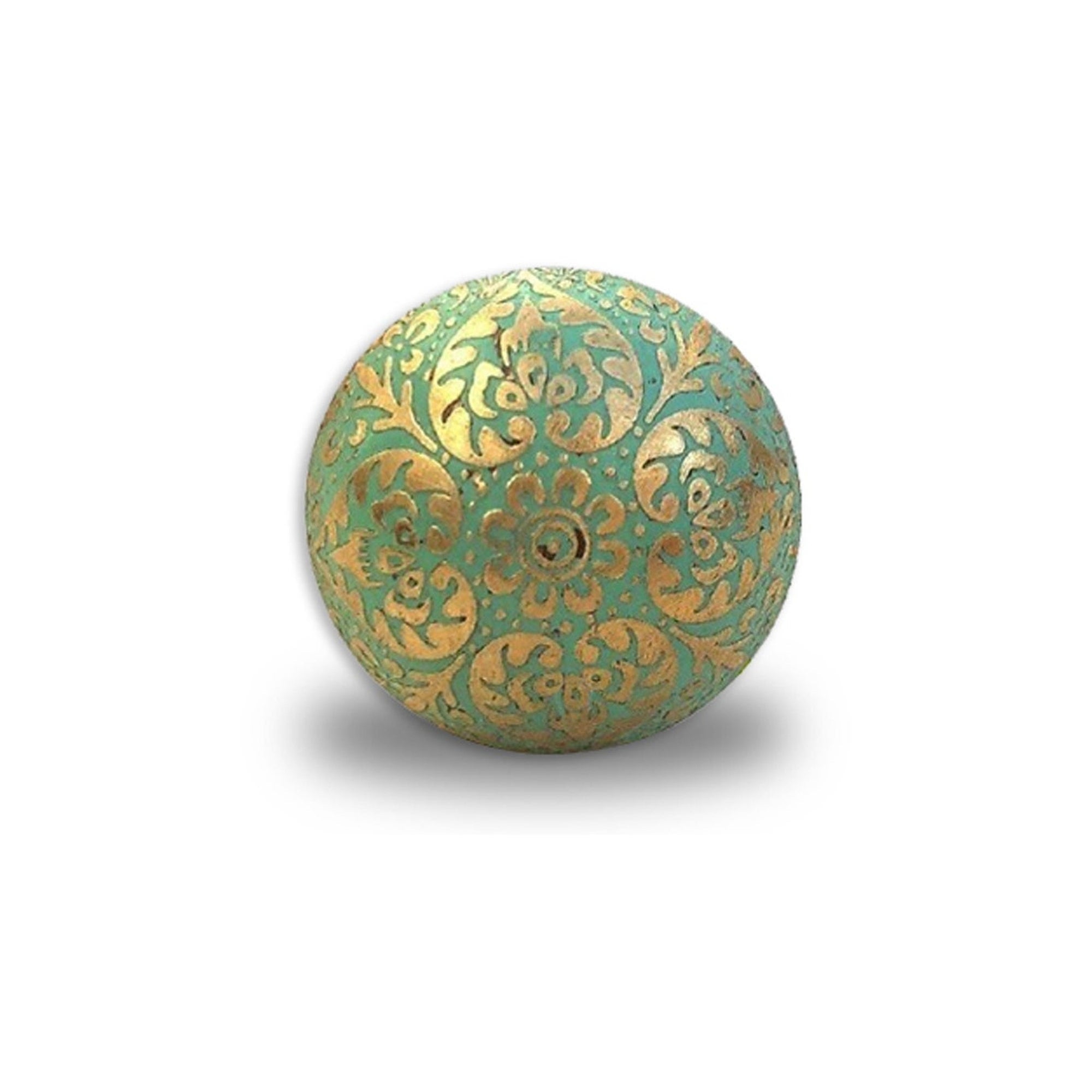 Brass etched colored knobs, sage, iron stud fitting, D: 1.5 in, India ...
